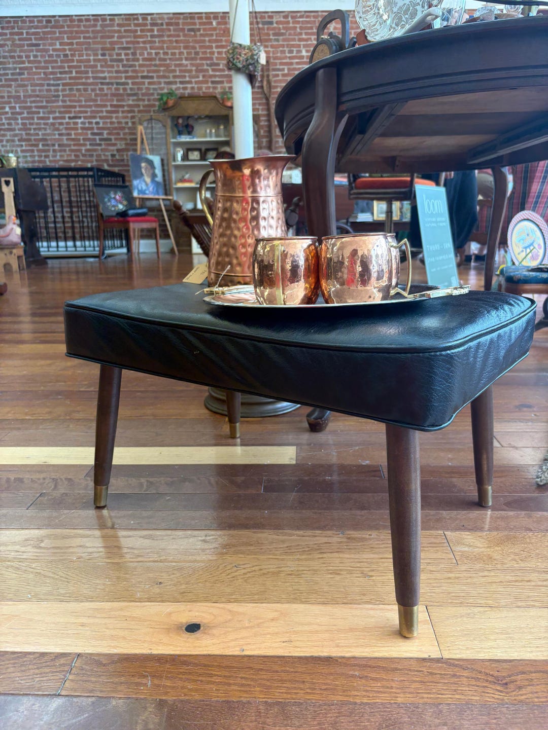 Mid-century Black Vinyl Footstool – Crawford No. 3994 With Brass Leg ...