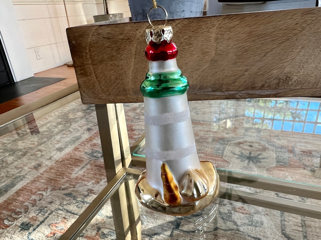 Vintage Mercury Glass Lighthouse at Sea Christmas Ornament / Hand ...