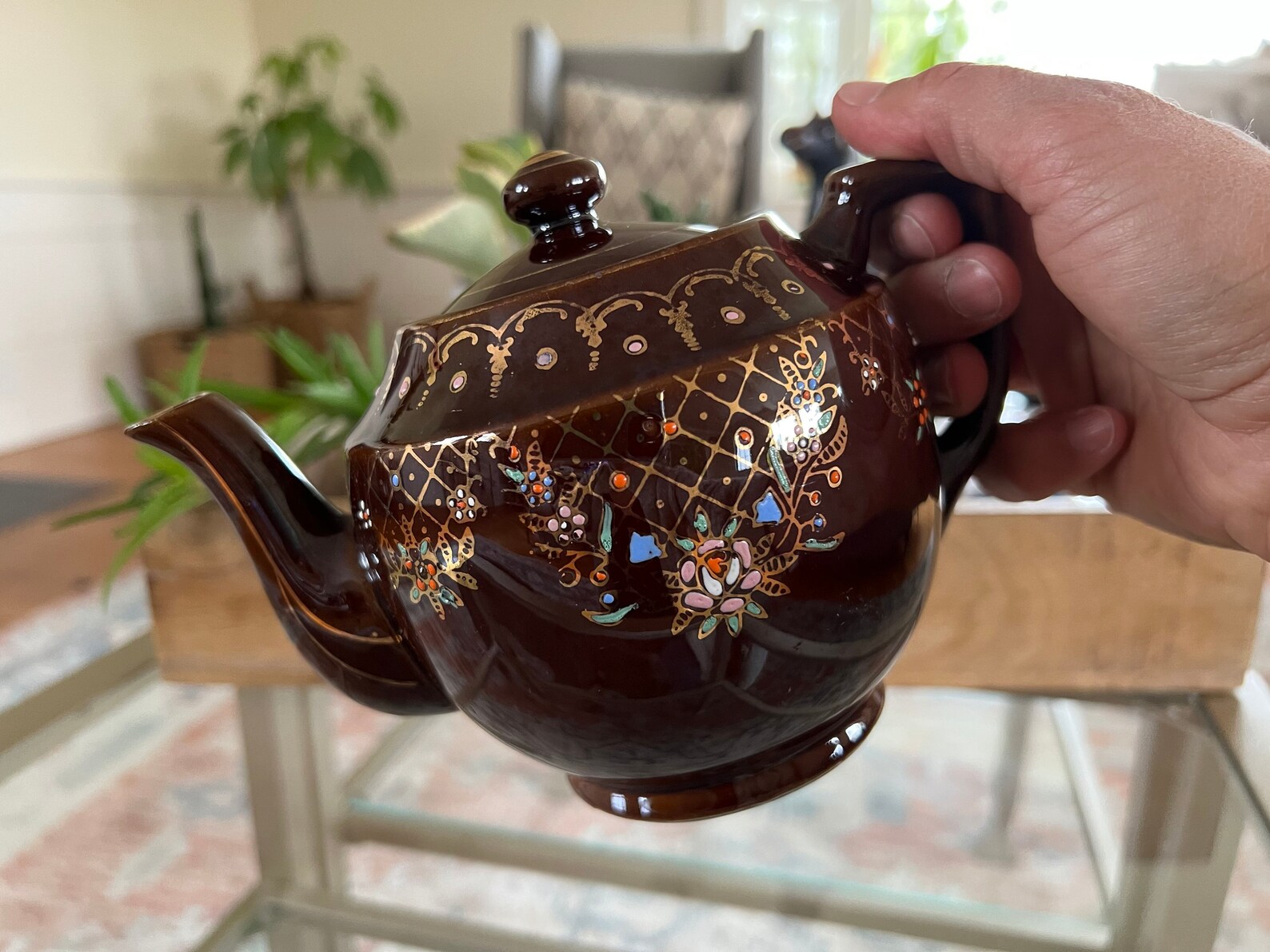 Vintage Japan Redware Teapot Ceramic Royal Hand Painted Brown - Etsy