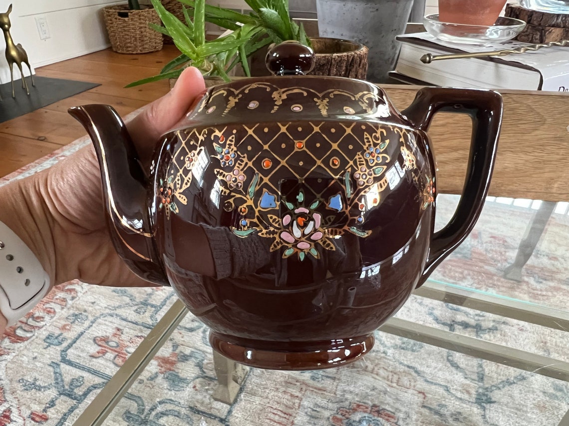 Vintage Japan Redware Teapot Ceramic Royal Hand Painted Brown - Etsy