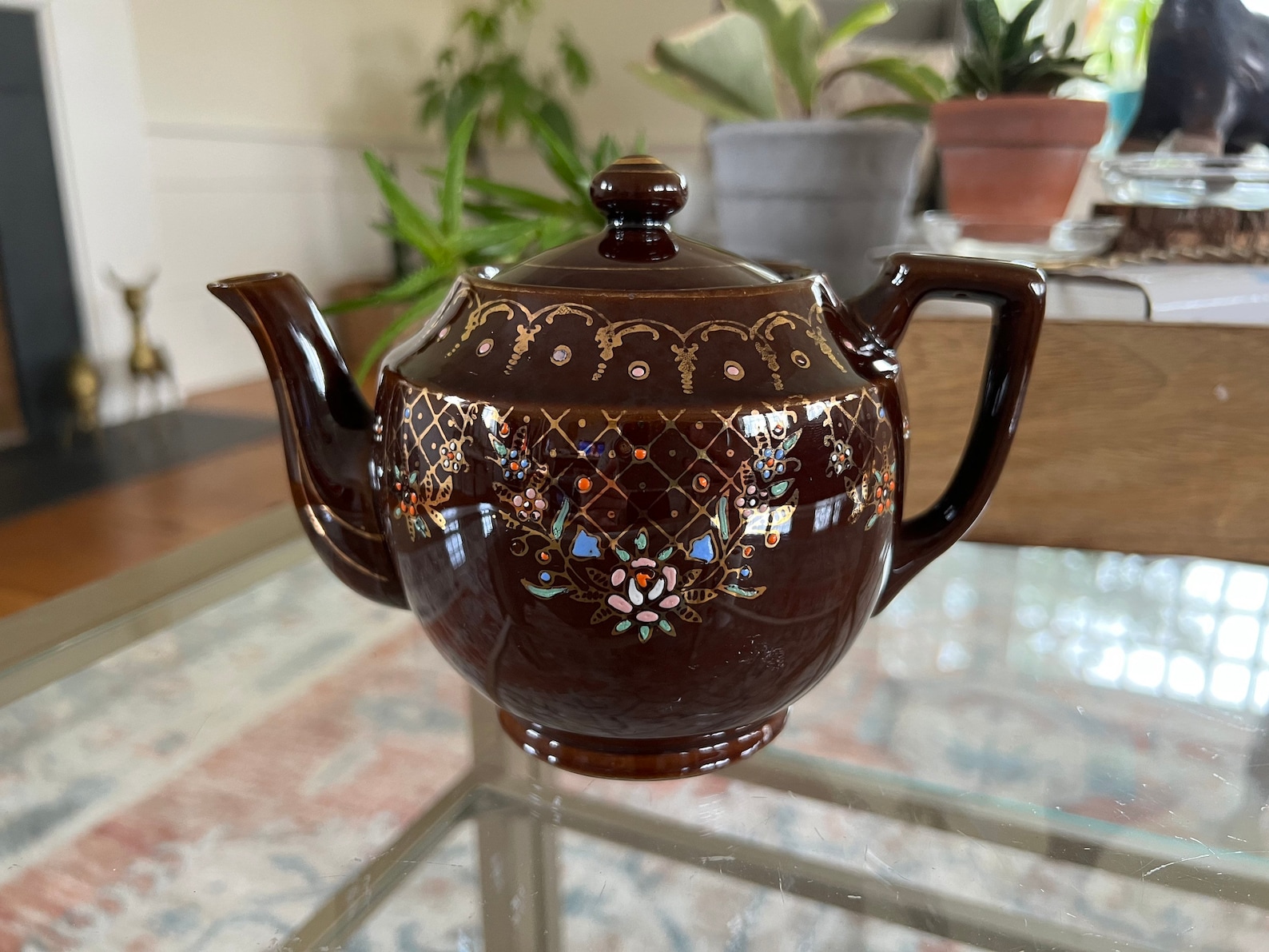 Vintage Japan Redware Teapot Ceramic Royal Hand Painted Brown - Etsy