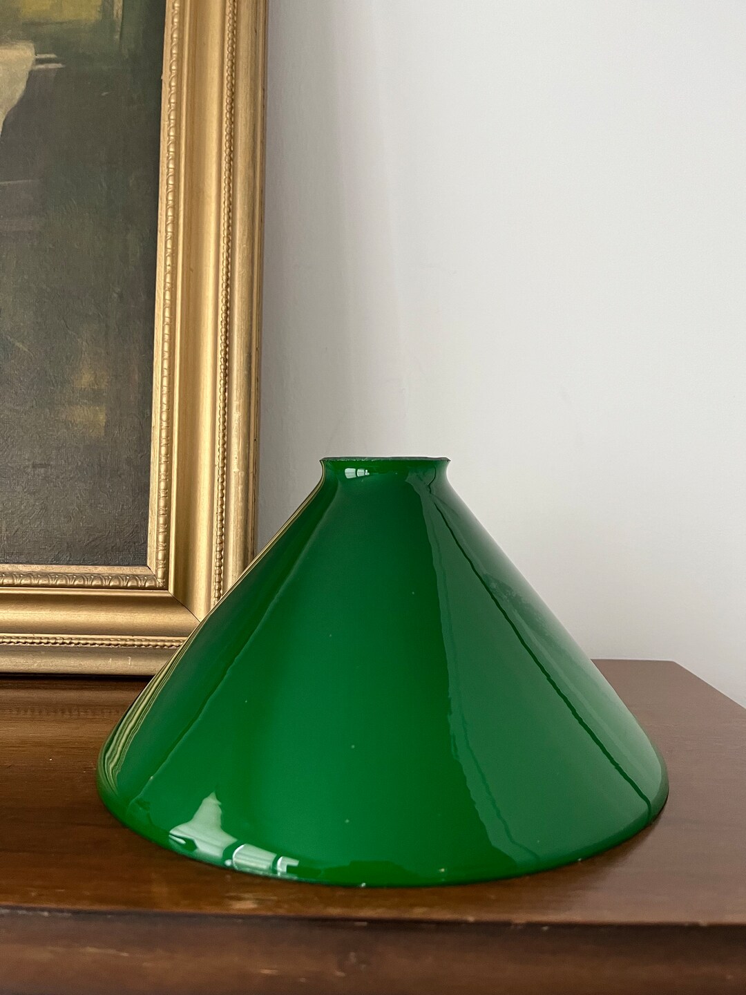 Vintage Emerald Green Glass Lamp Light Cover, Banker's Lamp Shade, Cone ...