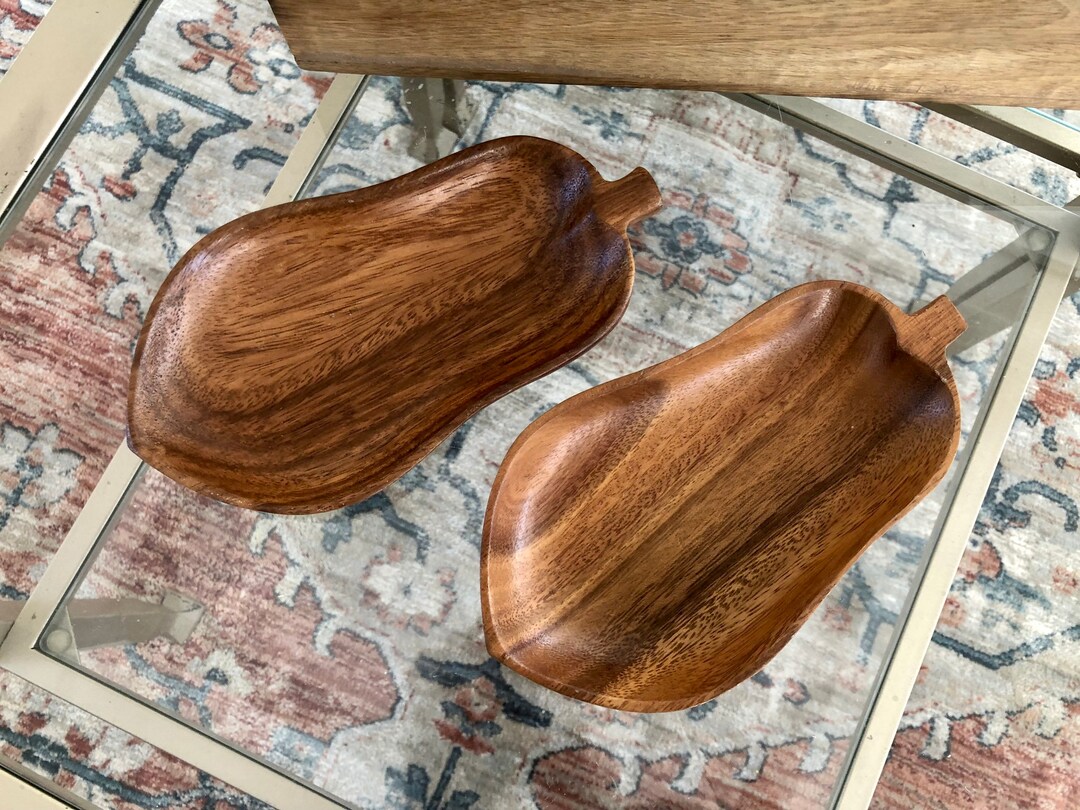 Vintage Pair of Pear Shape Monkey Pods, Wood Trays, Small Wooden Pear ...
