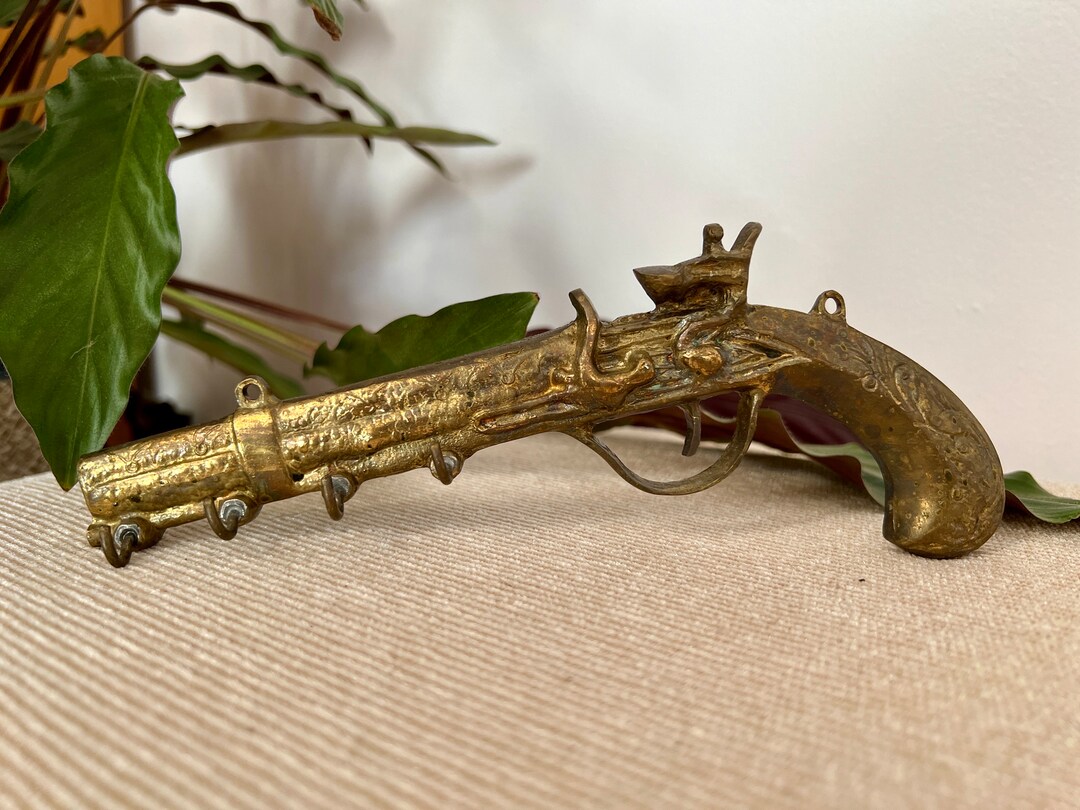 Vintage Brass Old Pistol Shaped Key Hook, Antique Style Handgun Wall ...