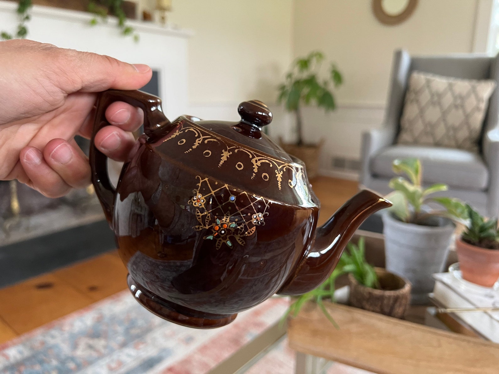 Vintage Japan Redware Teapot Ceramic Royal Hand Painted Brown - Etsy