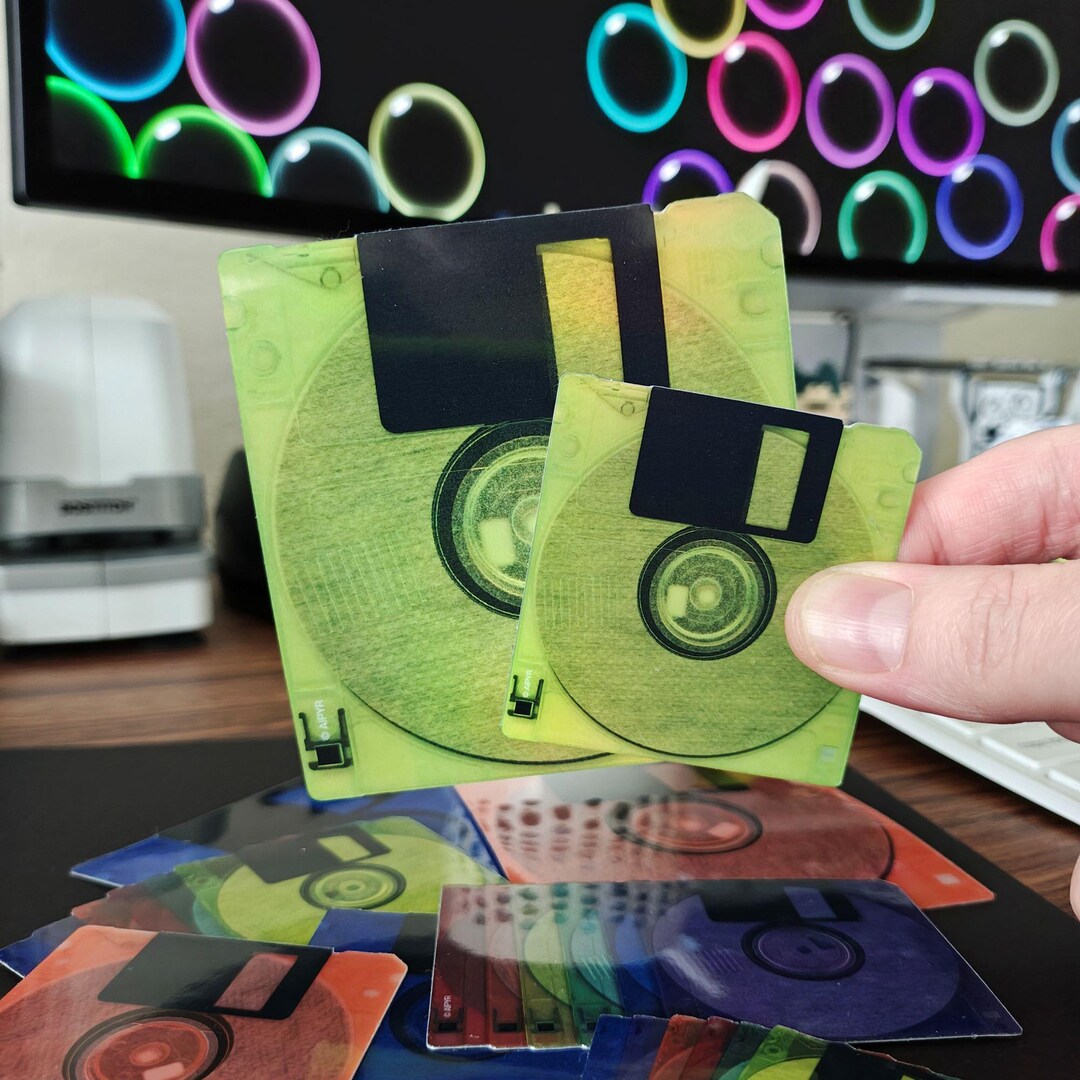 Neon Yellow Floppy Disk Sticker - Retro Tech Sticker - Y2K Sticker ...