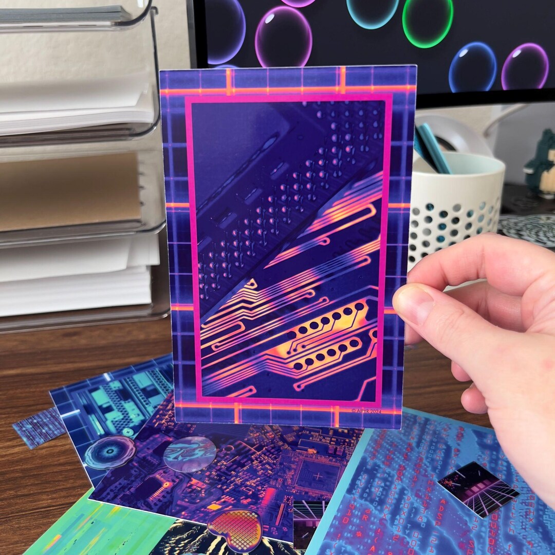 Vaporwave Mini Art Print - 4x6 Art Print - Abstract Tech - Vibrant ...
