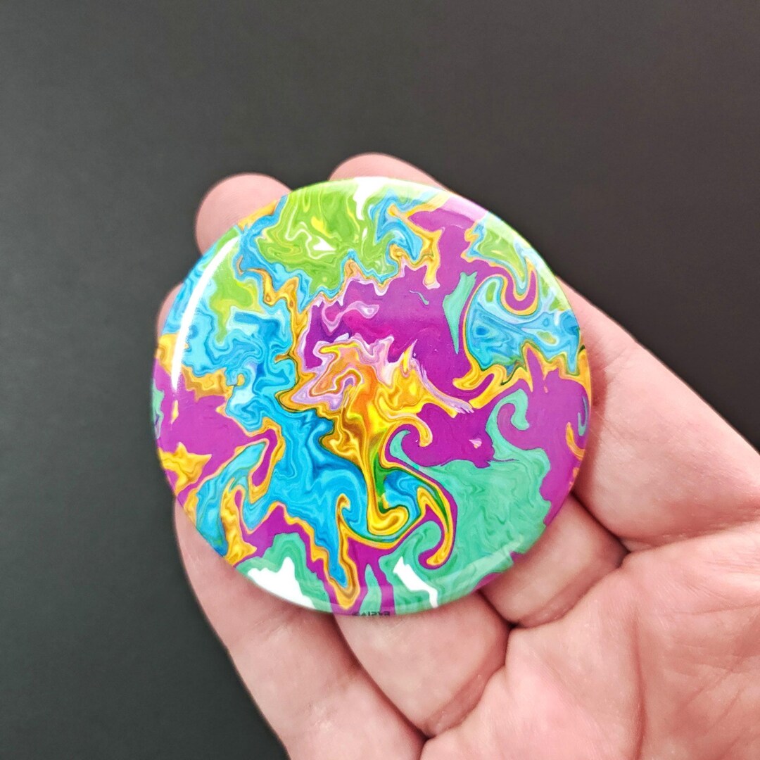 Trippy Fluid Art Button, Psychedelic Visuals, Acid Trip Badge, Rave ...