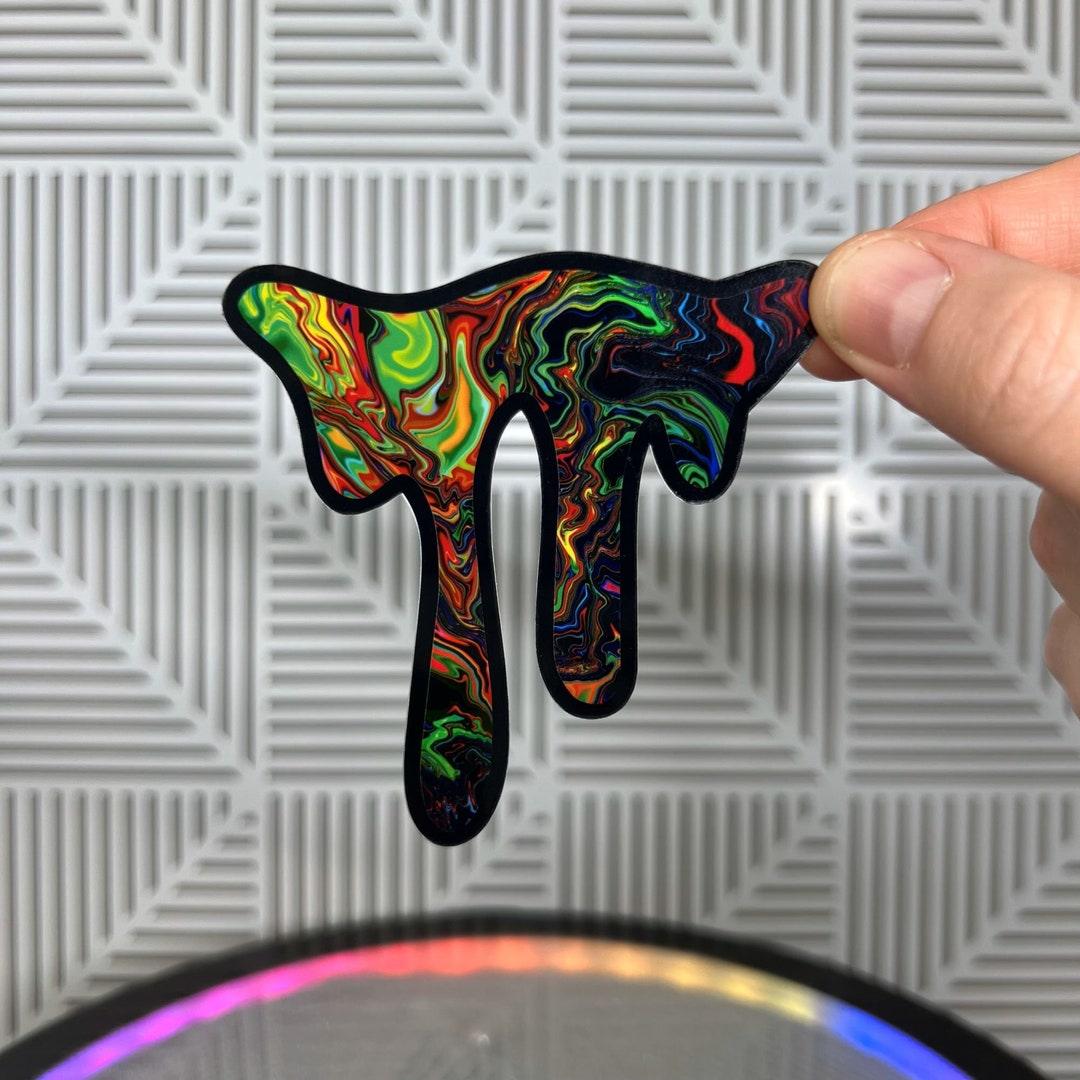 Holographic Neon Chaos Drip Sticker Psychedelic Art Fluid Art Dark ...