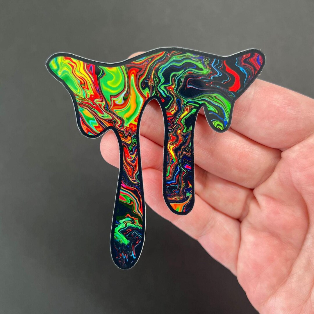 Neon Chaos Drip Sticker, Trippy Fluid Art Sticker, Vibrant Acid Art ...
