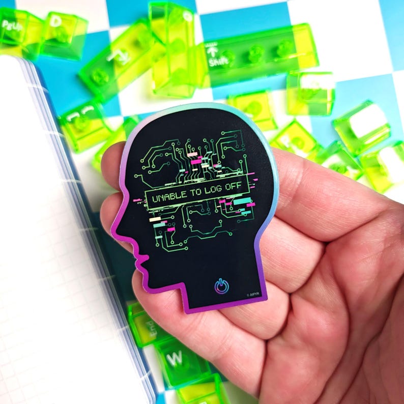 Unable to Log off Holographic Sticker | Cyberpunk Art Stickers - Etsy