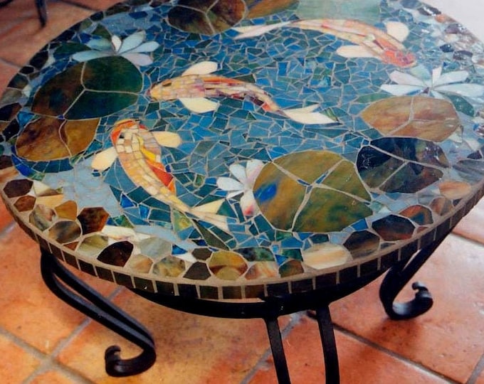 MOSAIC KOI TABLE - Custom Order Tabletop - 30" End Table Mosaic Koi ...