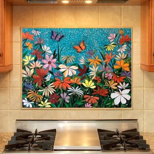 KITCHEN BACKSPLASH MOSAIC Floral Panel With Butterflies Design Made to ...