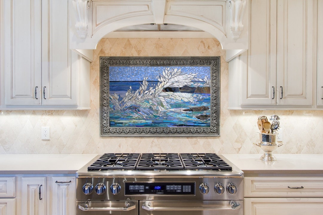 Ocean Wave Mosaic Mural, Coastal Kitchen Backsplash - Made to Order - Etsy