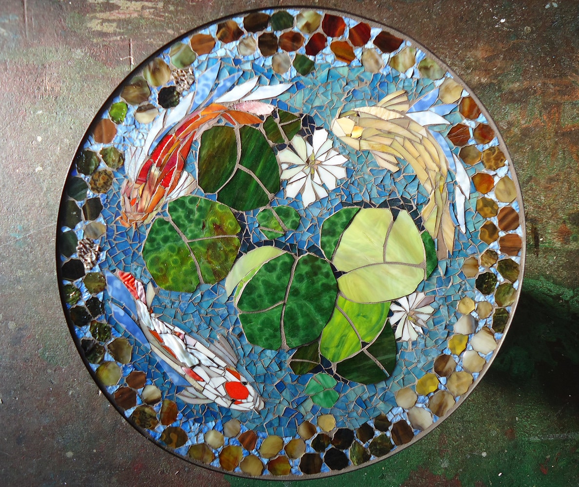 Koi Fish Stained Glass Coffee Tables China Luxury Stackable Koi Fish
