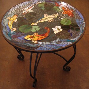 MOSAIC KOI TABLE - Custom Order Tabletop - 30" End Table Mosaic Koi ...