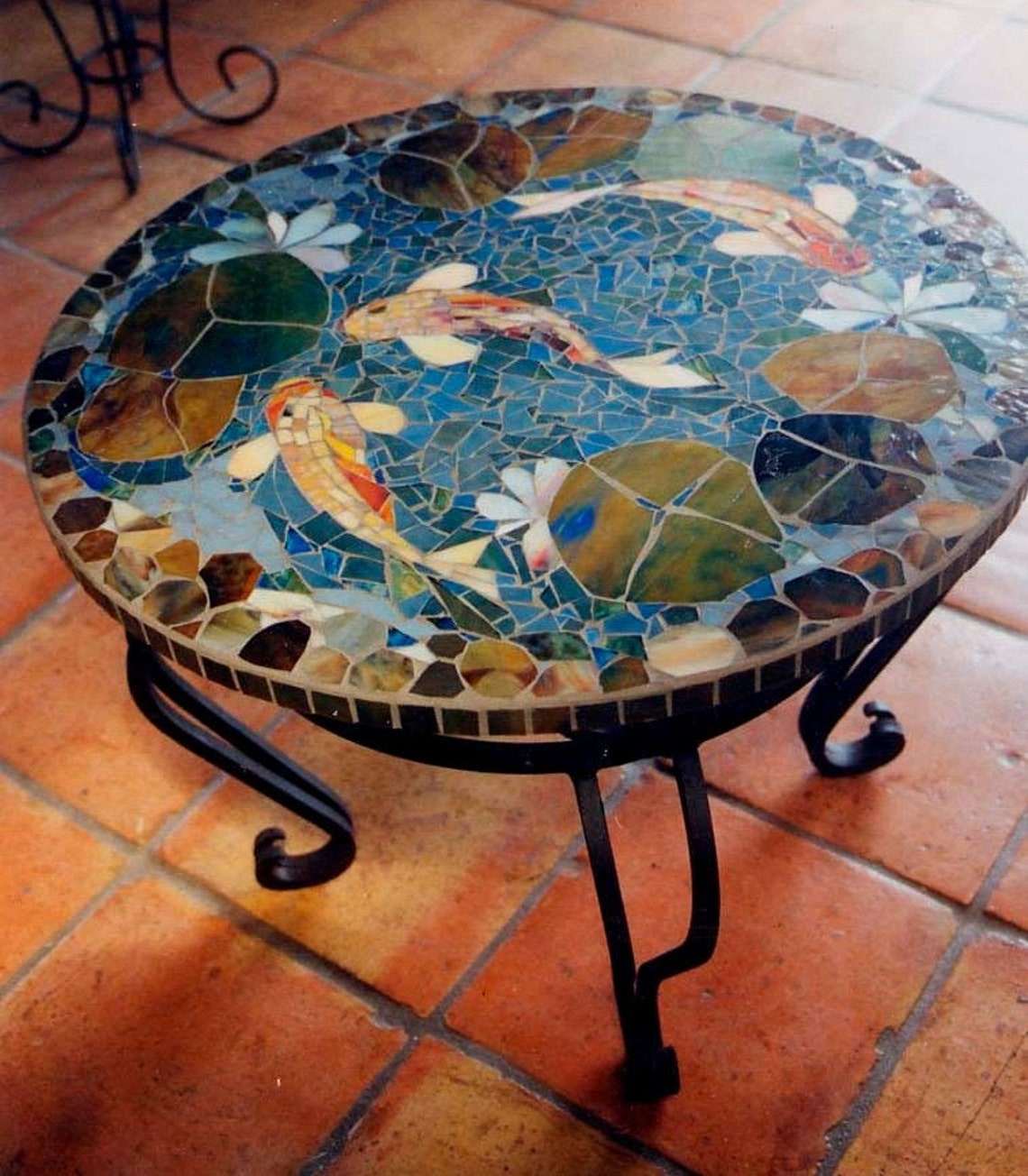 MOSAIC KOI TABLE - Custom Order Tabletop - 30" End Table Mosaic Koi ...
