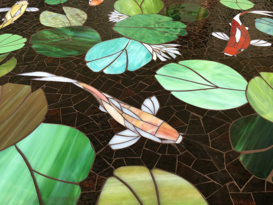 MOSAIC KOI TABLE Custom Order Tabletop 30 End Table - Etsy