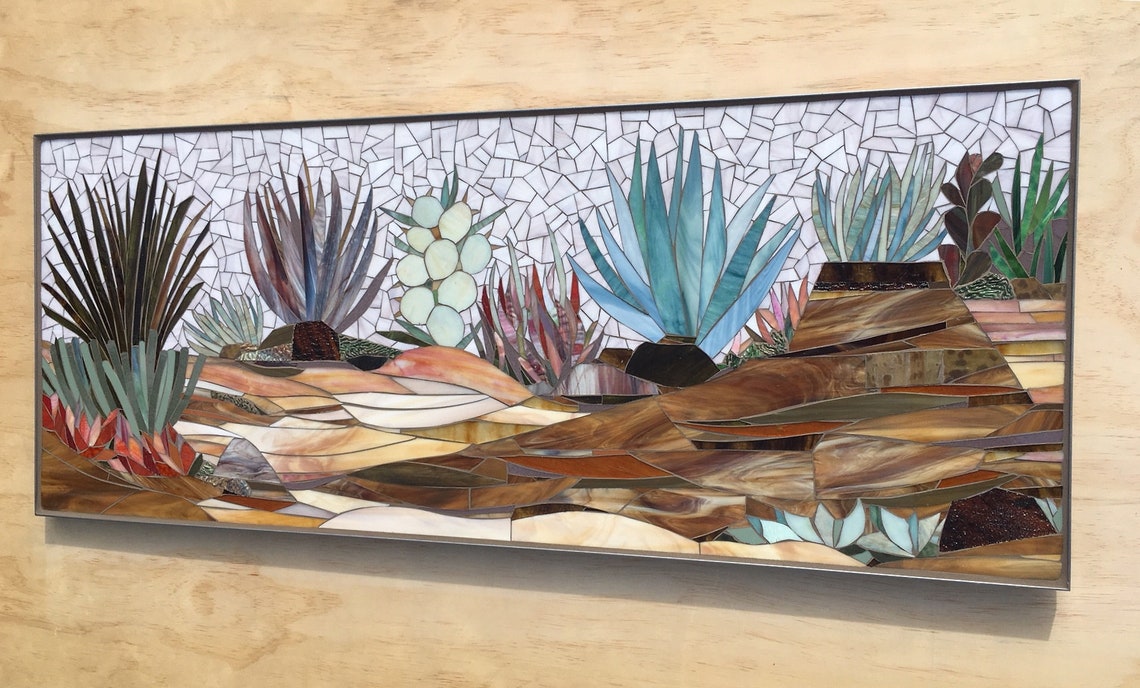 DESERT LANDSCAPE MOSAIC Wall Art- Made to Order- Succulent Cactus Wall ...