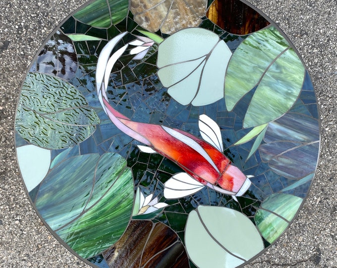 KOI FISH MOSAIC Side Table - 18” Dia. Made to Order Mosaic Table - Etsy