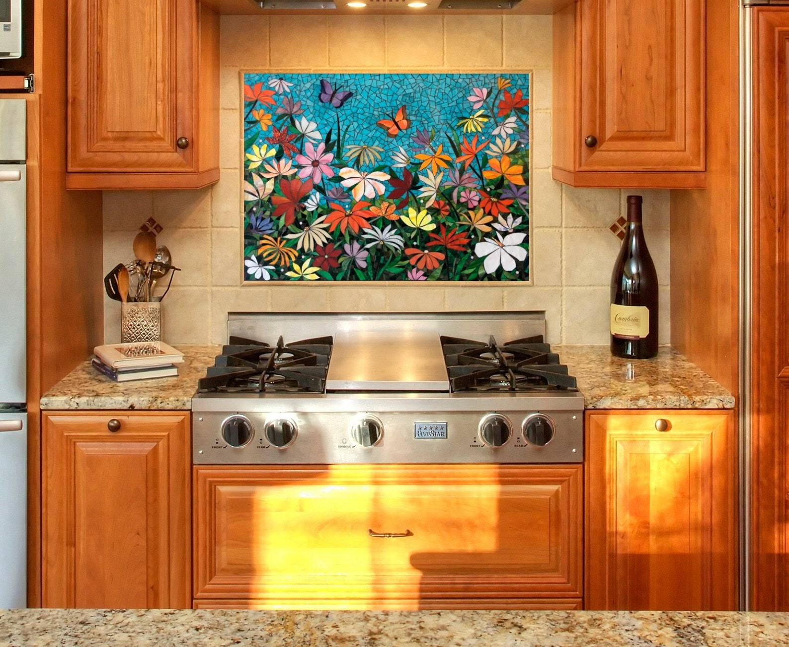 KITCHEN BACKSPLASH MOSAIC Floral Panel With Butterflies Design Made to ...
