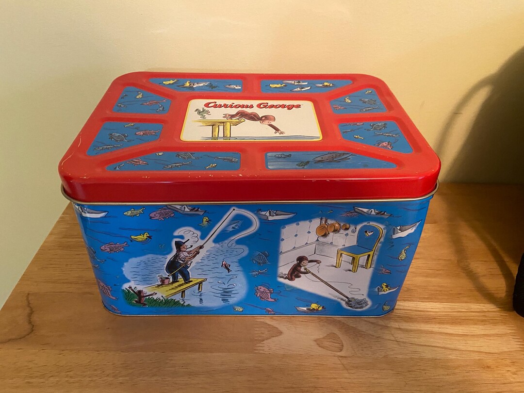 Vintage Curious George Metal Tin, Blue Toy Storage Chest - Etsy
