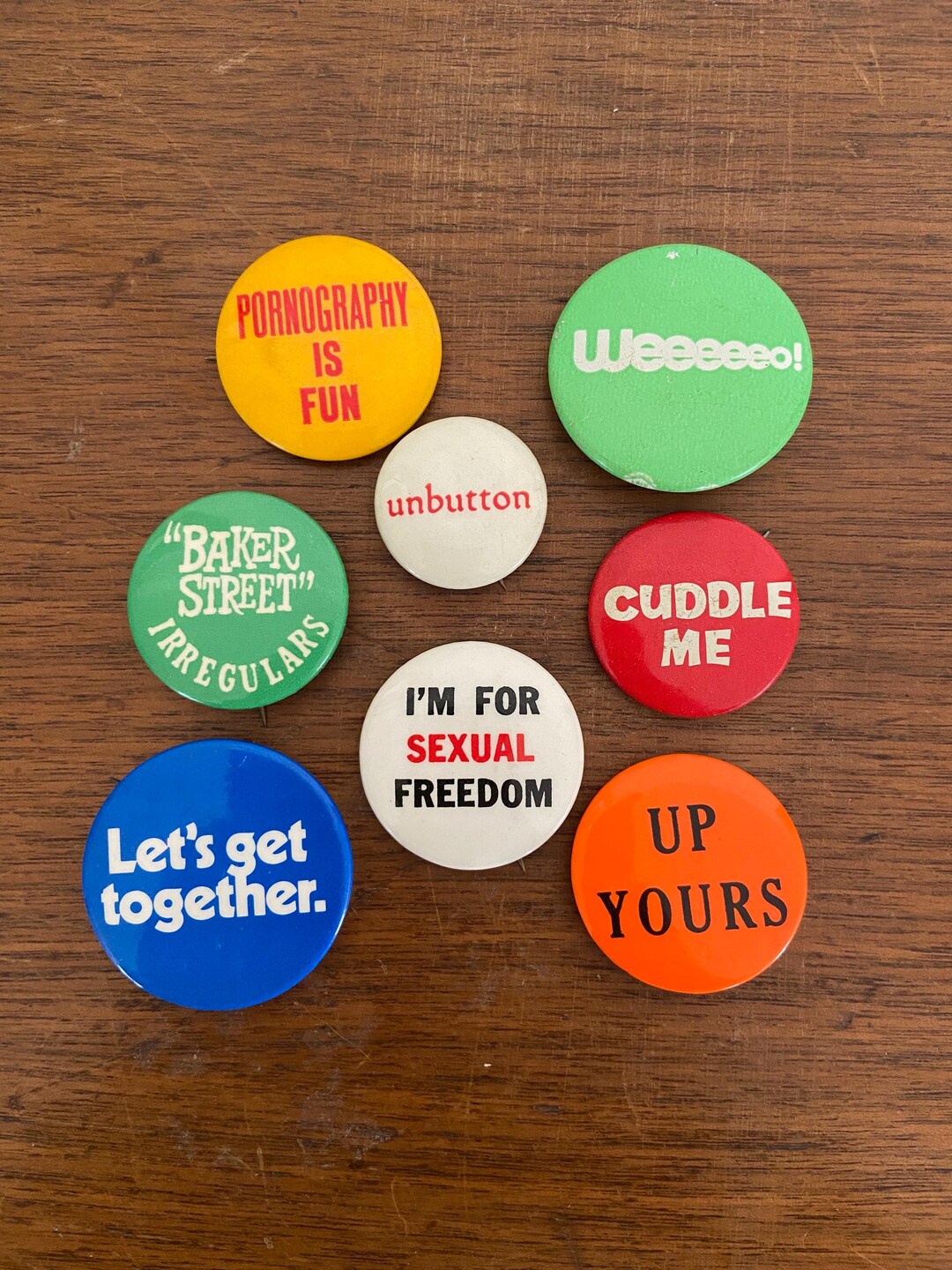 Vintage Collectible Pin Button: Lot of Eight (8) Hippie Buttons With ...