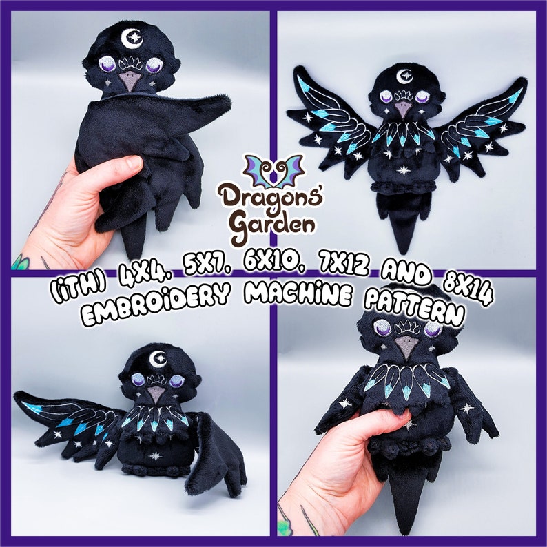 ITH Moonlight Raven Plush Embroidery Pattern | Adorable Raven Black ...