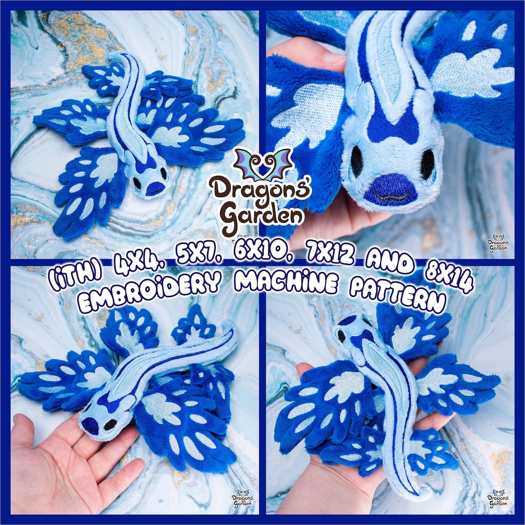ITH Blue Dragon Sea Slug Plush Embroidery Pattern | Adorable Blue ...