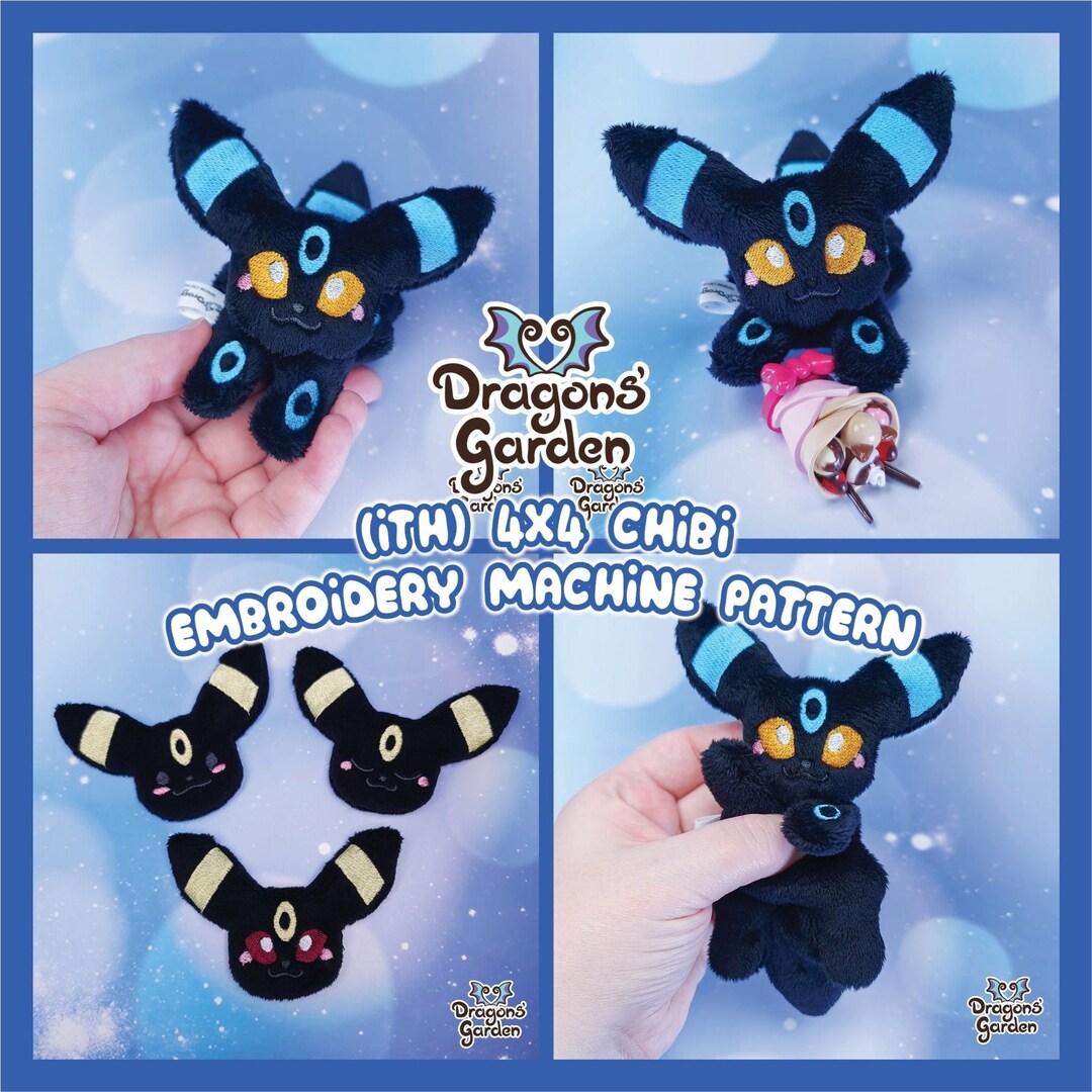 ITH Chibi Umbreon Pocket Monster 4x4 in the Hoop Embroidery Machine ...