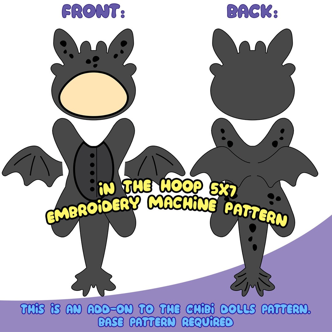 ITH Toothless Cosplay Pattern | Add-on in the Hoop Embroidery File ...