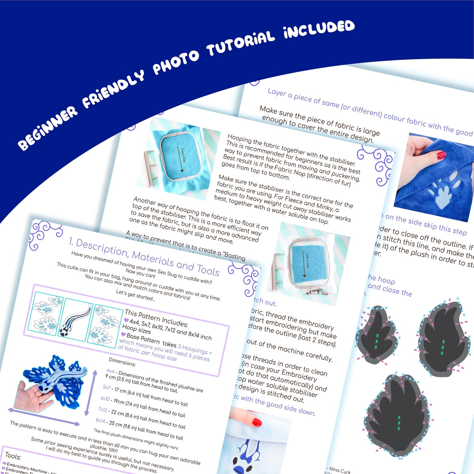 ITH Blue Dragon Sea Slug Plush Embroidery Pattern | Adorable Blue ...