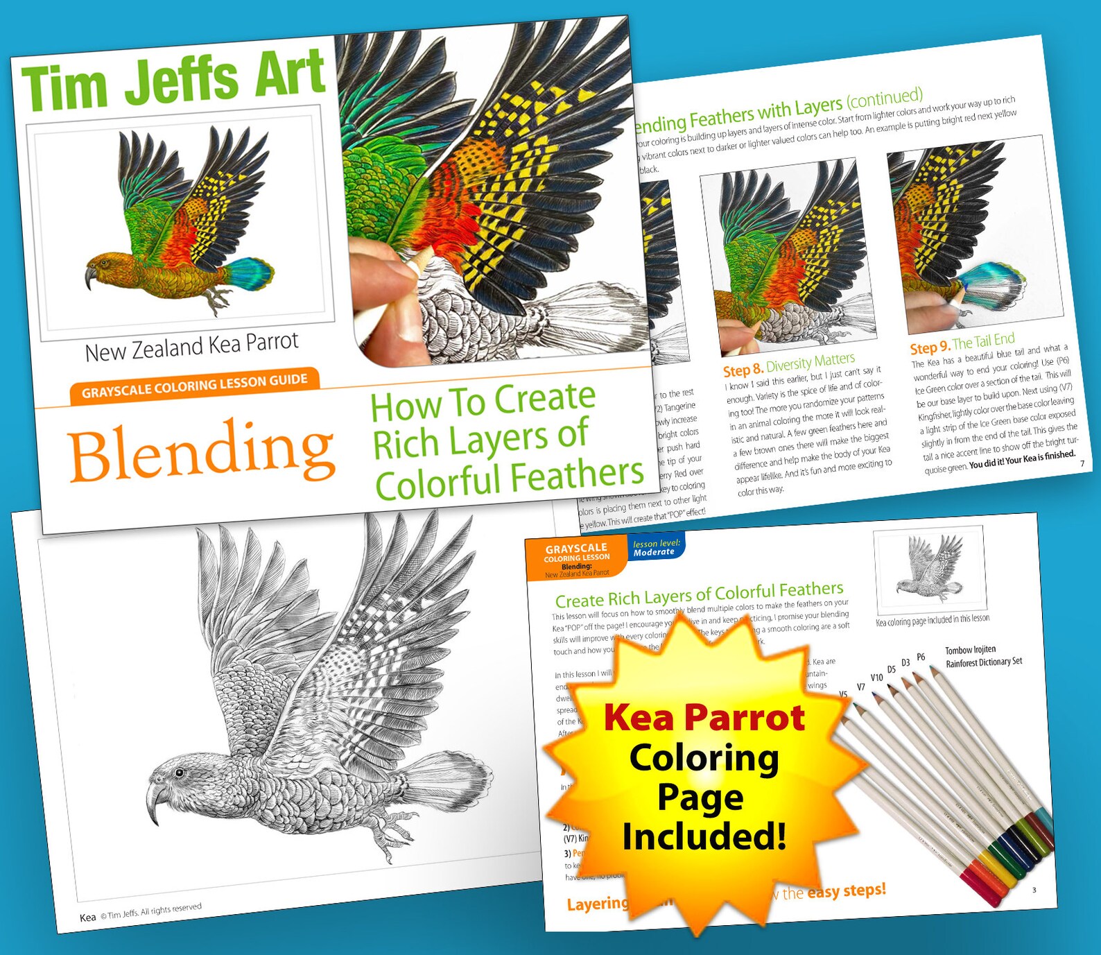 GRAYSCALE COLORING LESSON - Kea Parrot - Blending: How to Create Rich ...