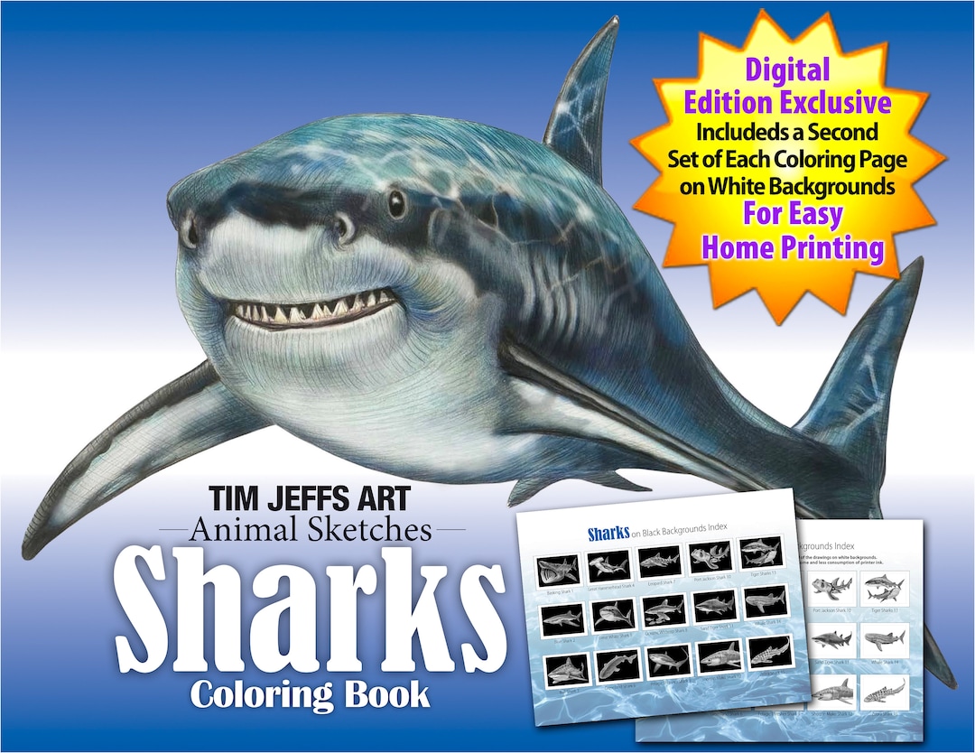 Sharks. A Digital Download Coloring Book by Tim Jeffs - Etsy
