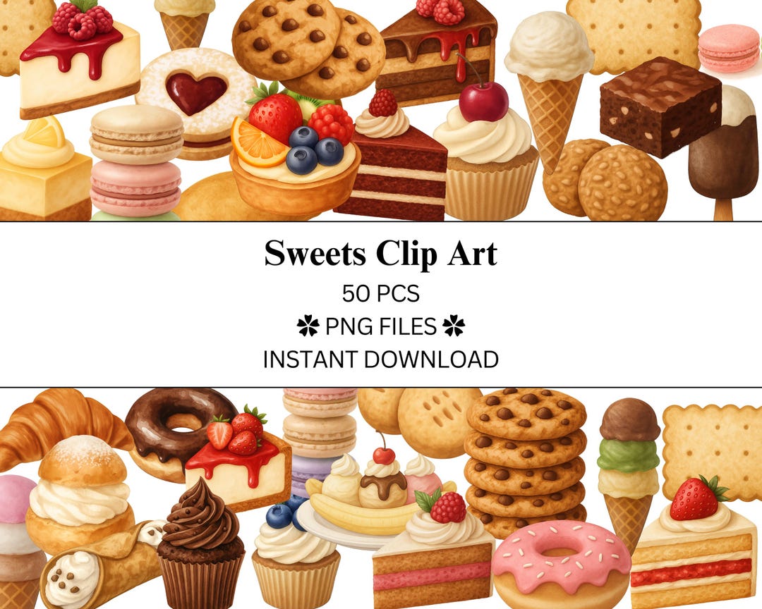Sweets PNG Clip Art Bundle | Cake Cupcake Macaroon Sweet Food | Foodie ...
