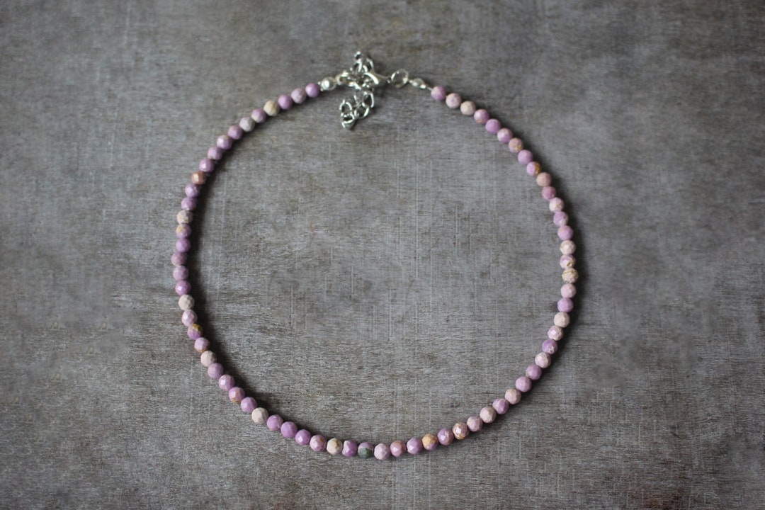 4 Mm Gefacetteerde Paarse Mica Kralen Verzilverde Choker Ketting ...