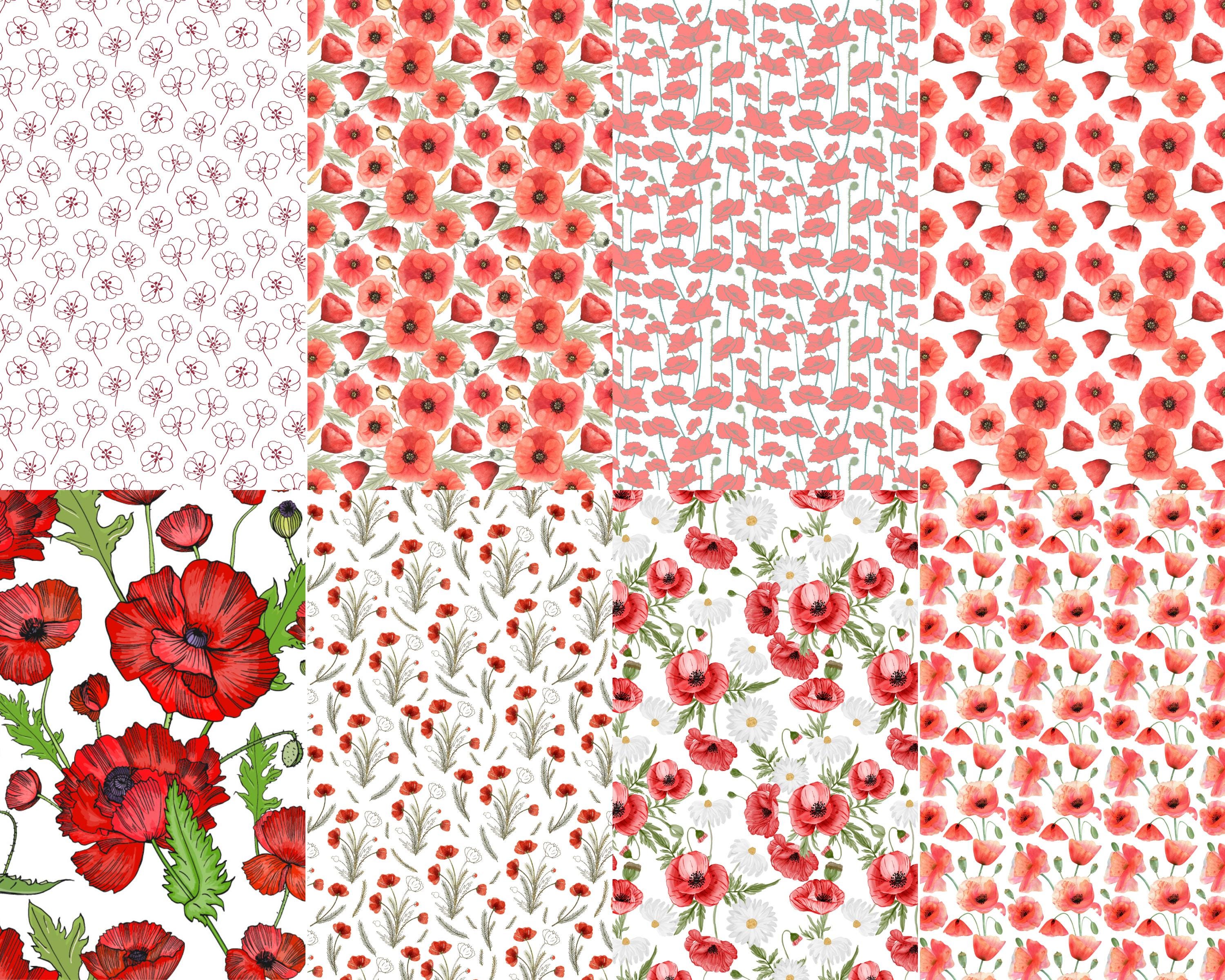 The Poppy Flower Collection Printable Papers | Digital Files Instant ...