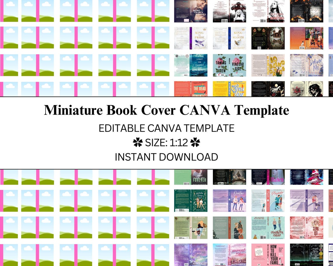 1:12 Miniature Book Cover Canva Template | Do It Yourself | Dollhouse ...