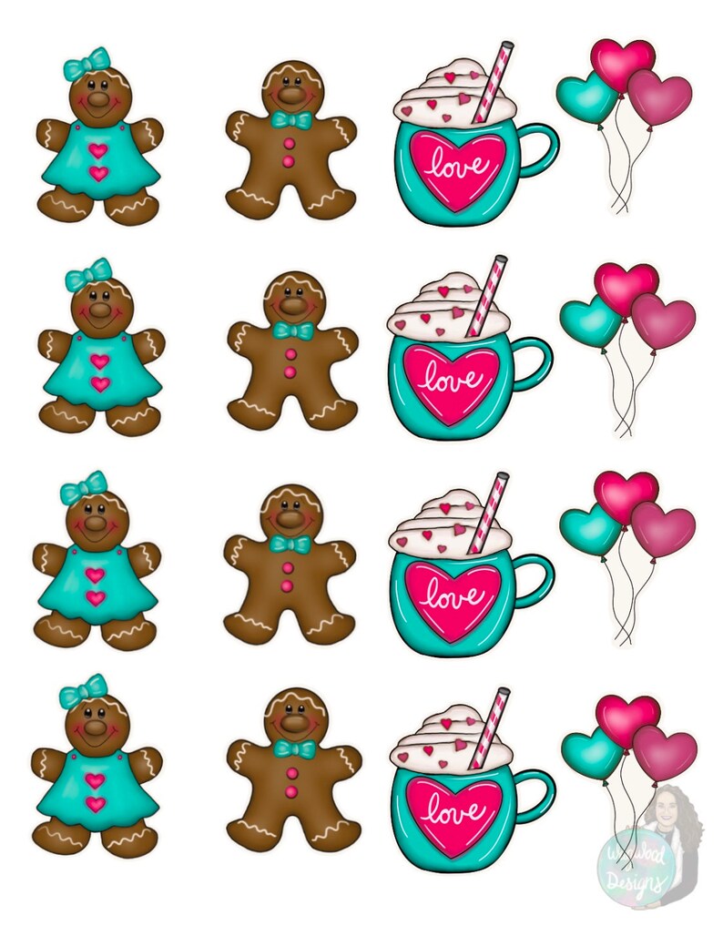 Valentine's Gingerbread PNG Stickers Ready for Print and Cut - Etsy