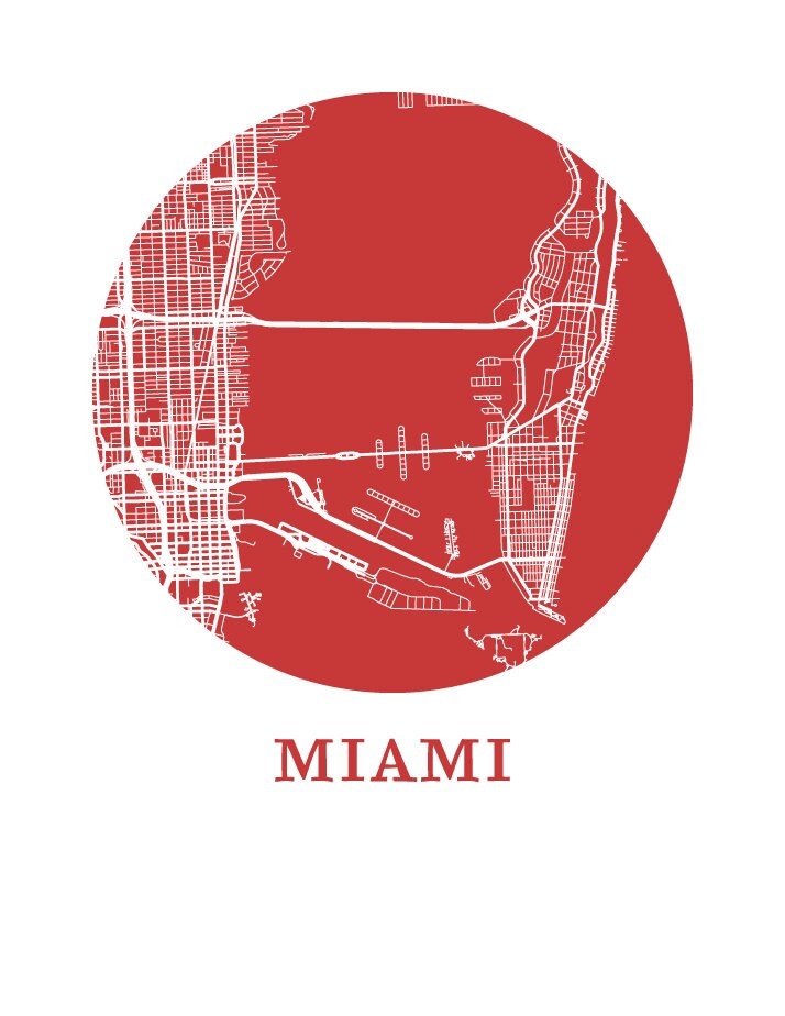 Miami Map Print City Map Poster - Etsy
