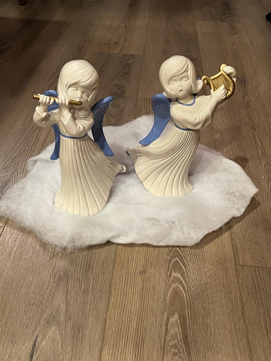 Vintage 1982 Ceramic Christmas Angels, Shiny White With Instruments ...