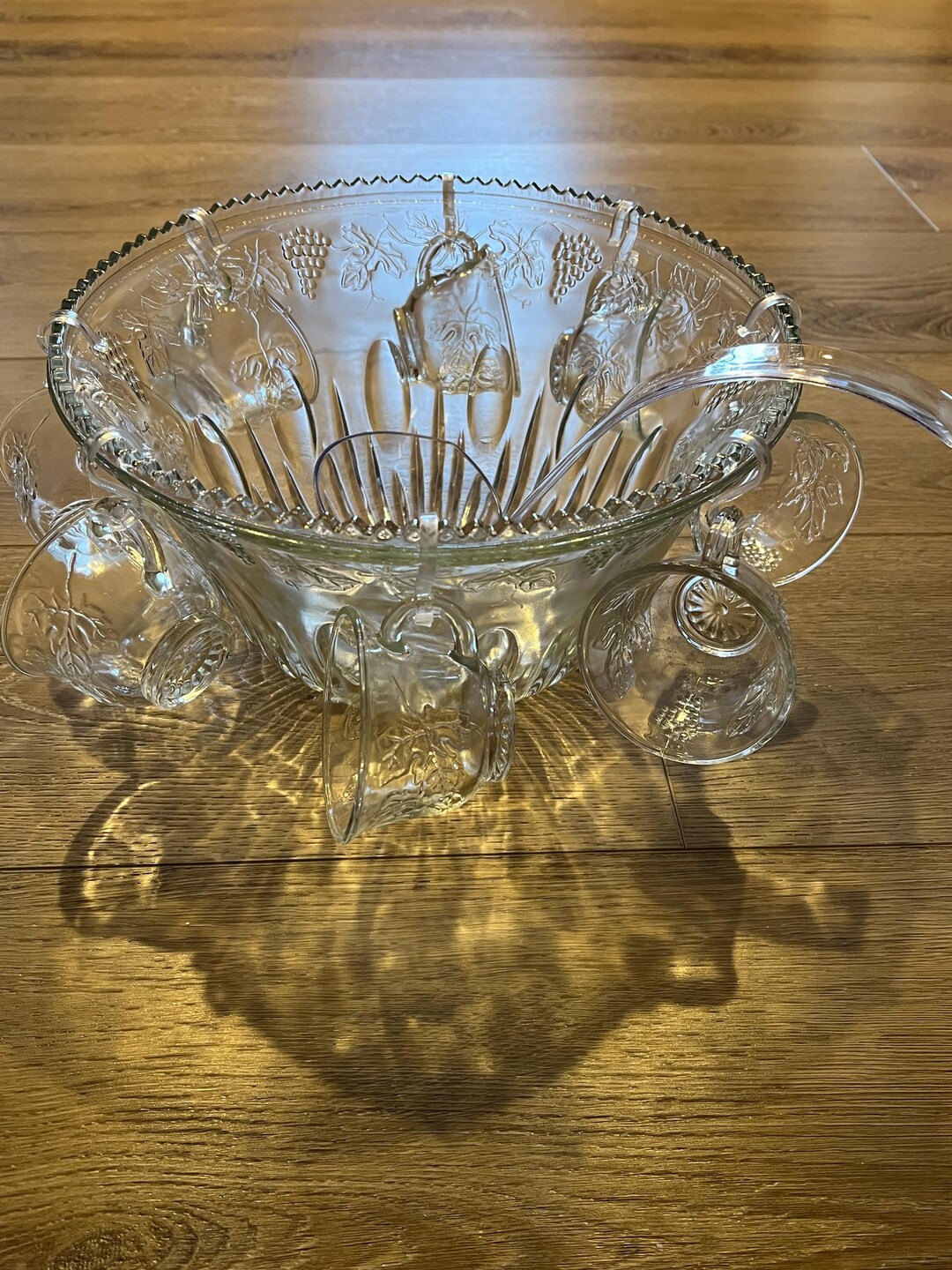 Vintage Indiana Glass Princess Clear Grape Punch Bowl Set: Mid Century ...