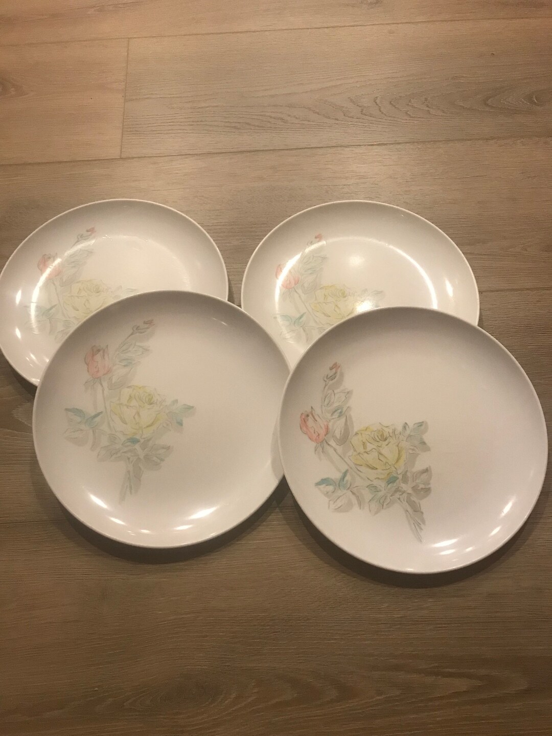 Set of 4 Marcrest Melmac Floral Dinner Plates, 10 Inch Pink and Yellow ...
