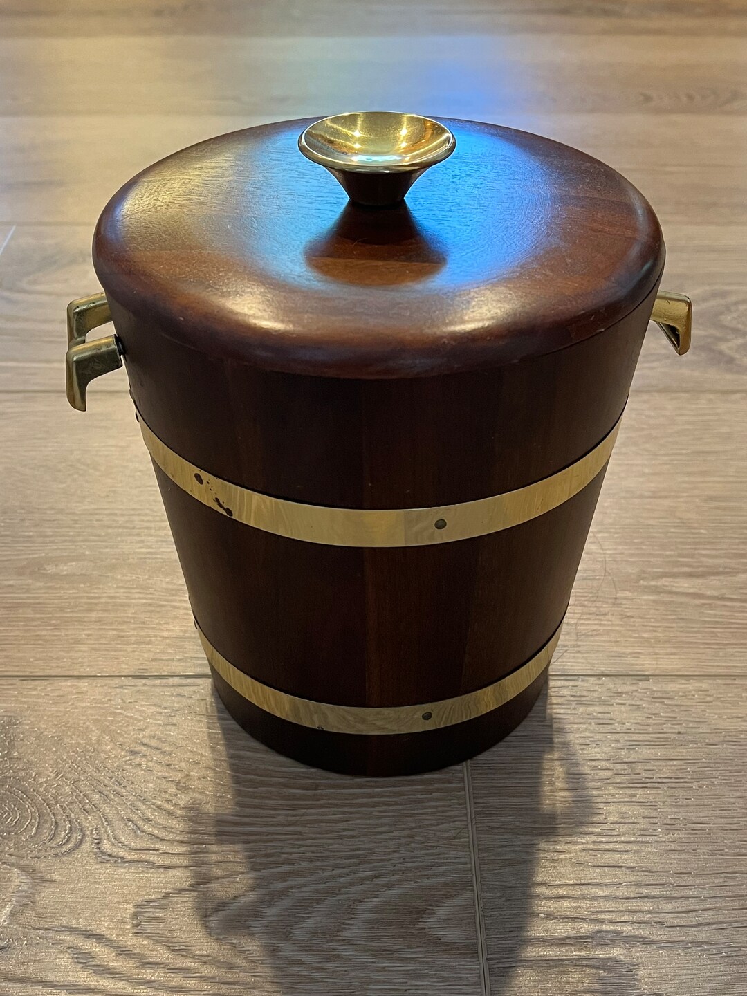 Vintage Wood Ice Bucket With Gold Tone Handles, MCM Ice Bucket, Vintage ...