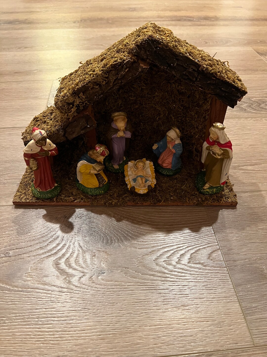 Vintage Wooden Nativity Scene Holy Family, 7 Piece Christmas Nativity ...