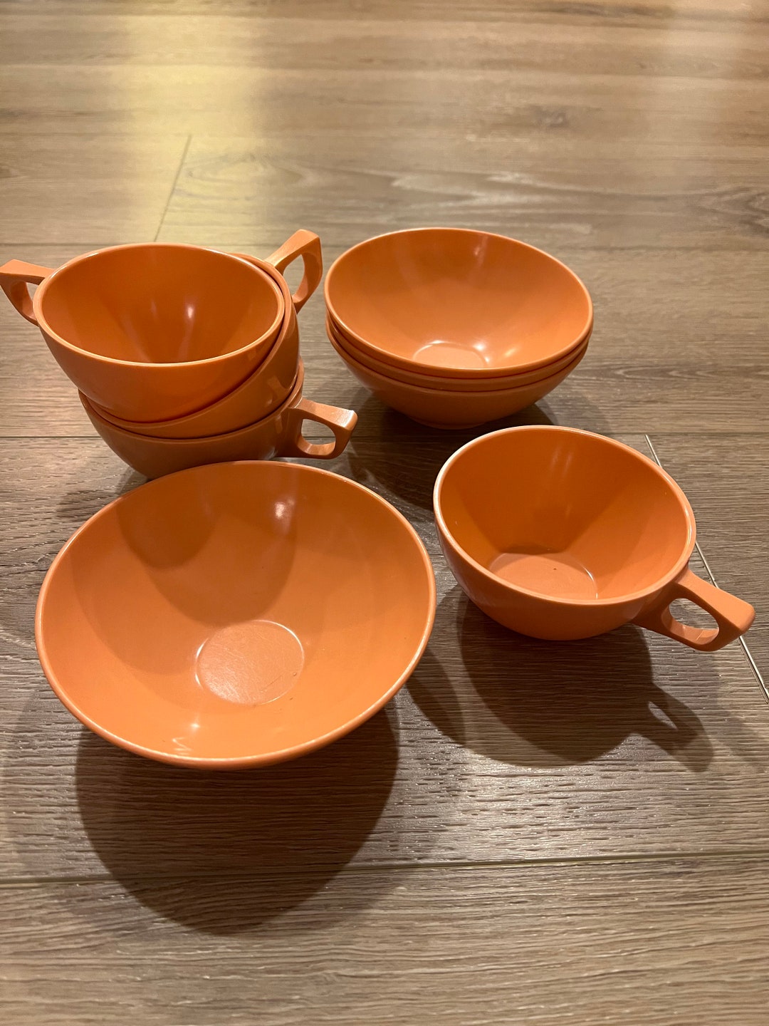 Vintage Pink Melmac 4 Cup and 4 Bowl Set: Mid Century Sun Valley Dishes ...