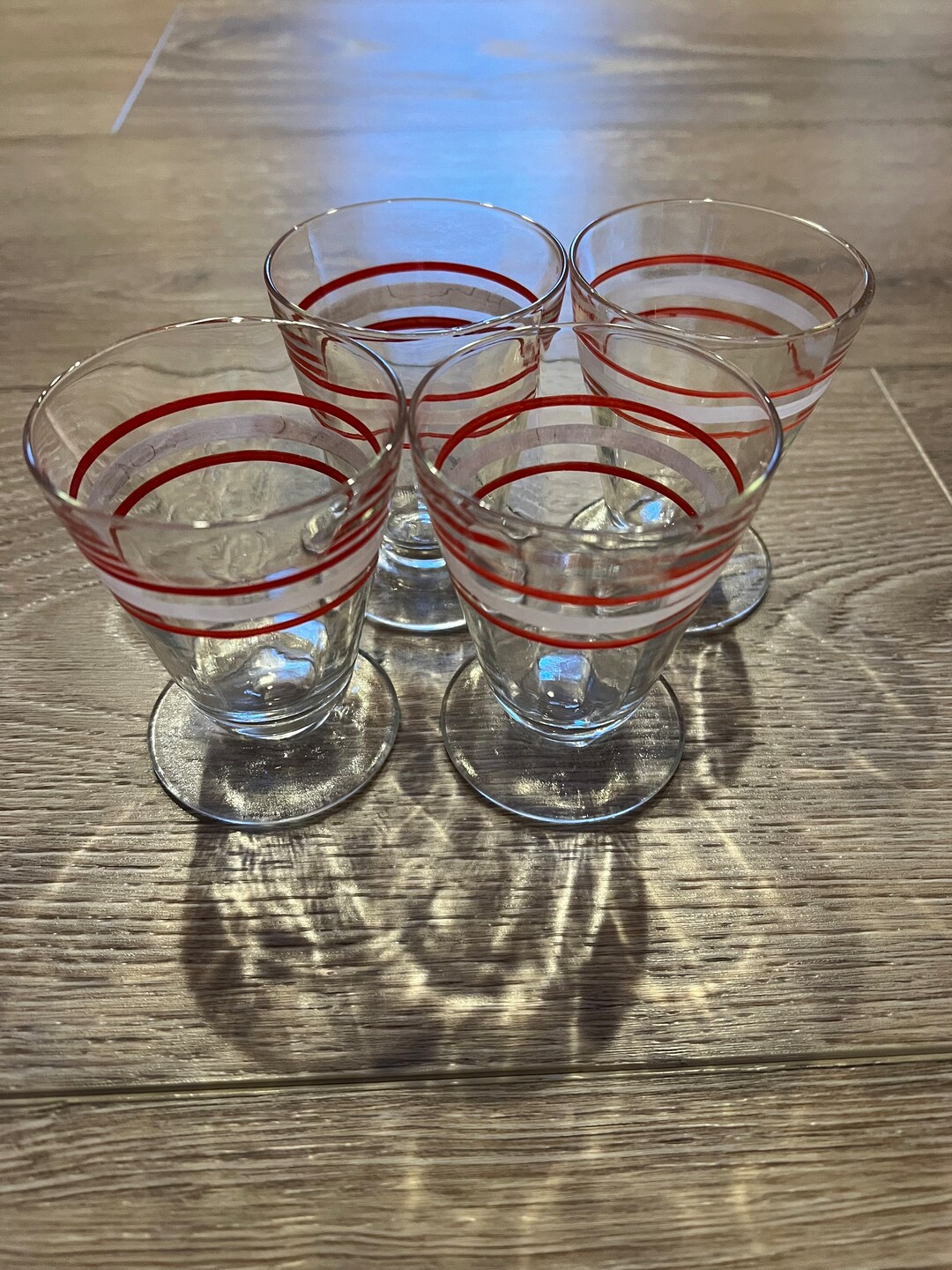 Vintage Set of 4 Clear Red and White Stripe Band 4 Ounce Cocktail Glass ...