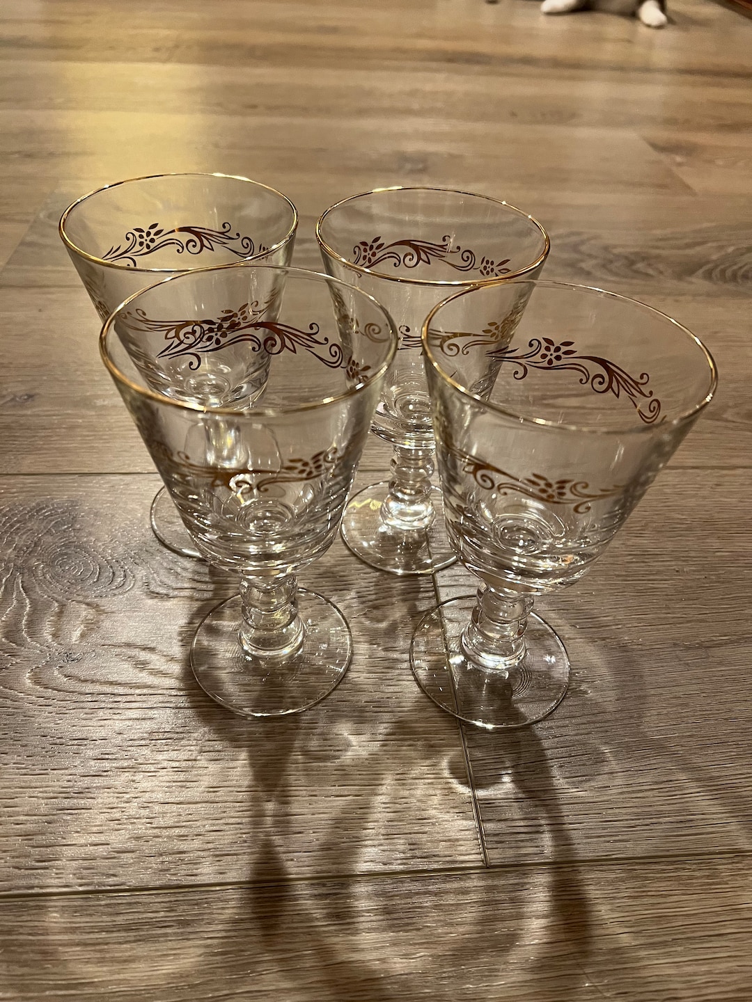 Vintage Homer Laughlin Gold Crown Goblets: Wafer Stem Water Glasses ...