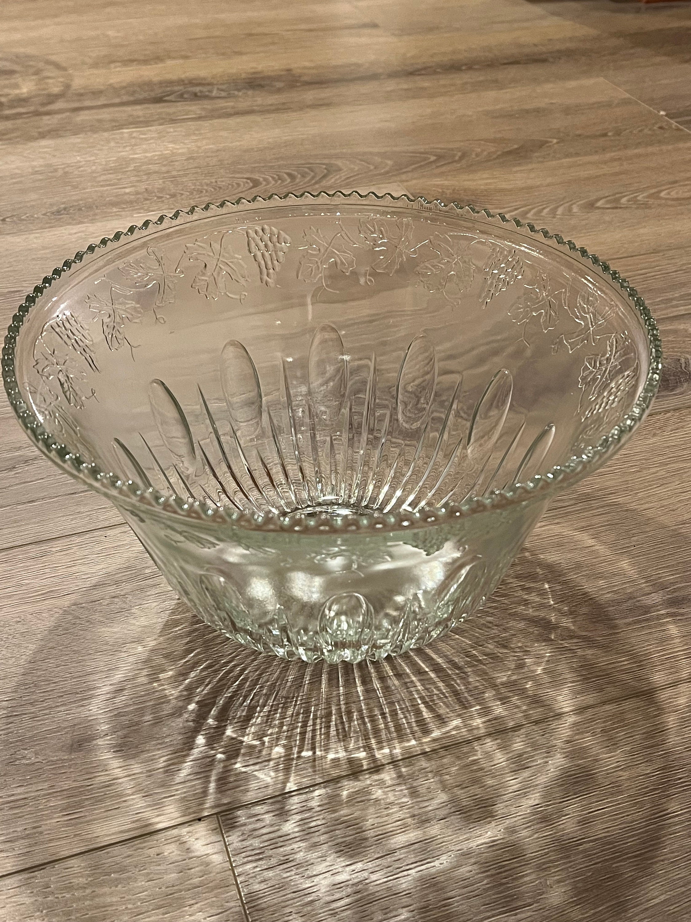 Vintage Indiana Glass Princess Clear Grape Punch Bowl Set: Mid Century ...