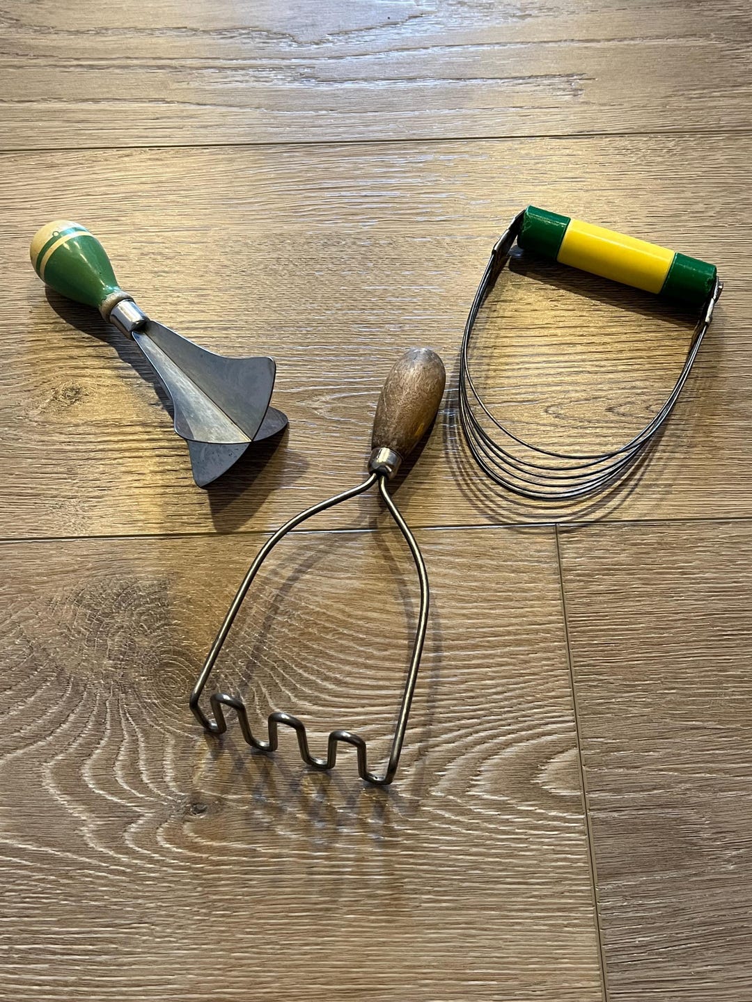 Vintage Farmhouse Kitchen Utensils: Potato Masher, Dough Blender, Food ...